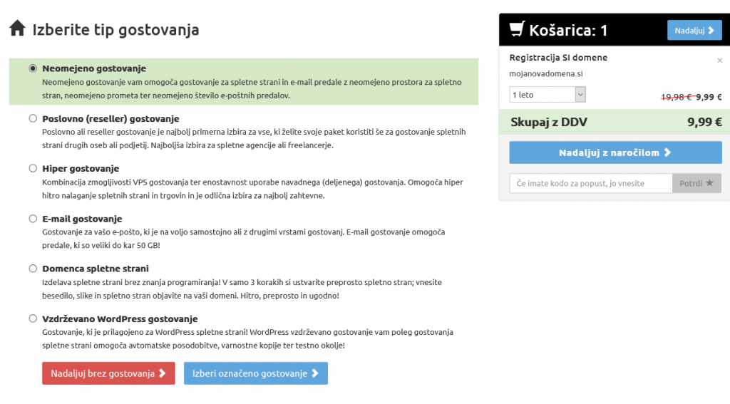 Kako oddam naročilo za novo domeno? - Podpora domenca.com